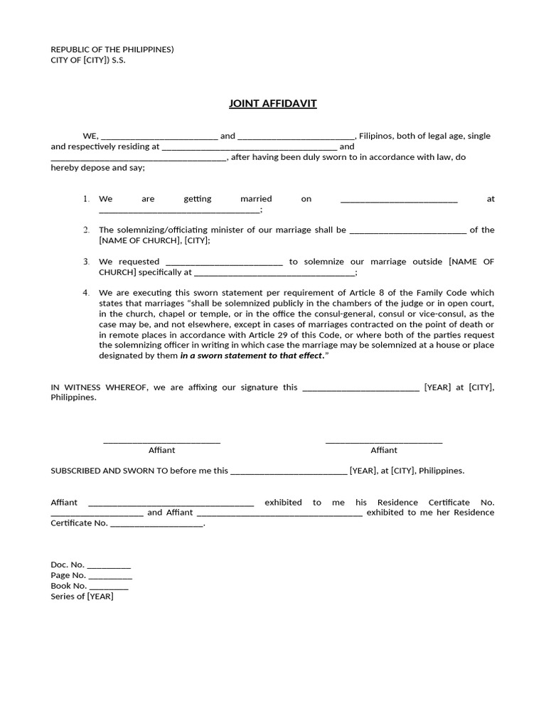 Joint Affidavit For Wedding Ceremony Outside Place of Worship | PDF