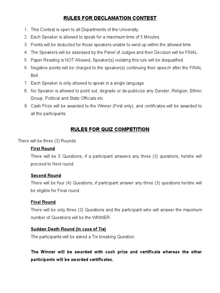 Rules For Declamation Contest | PDF