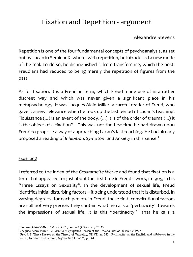 Fixation and Repetition - Argument - Alexandre Stevens | PDF | Jacques ...
