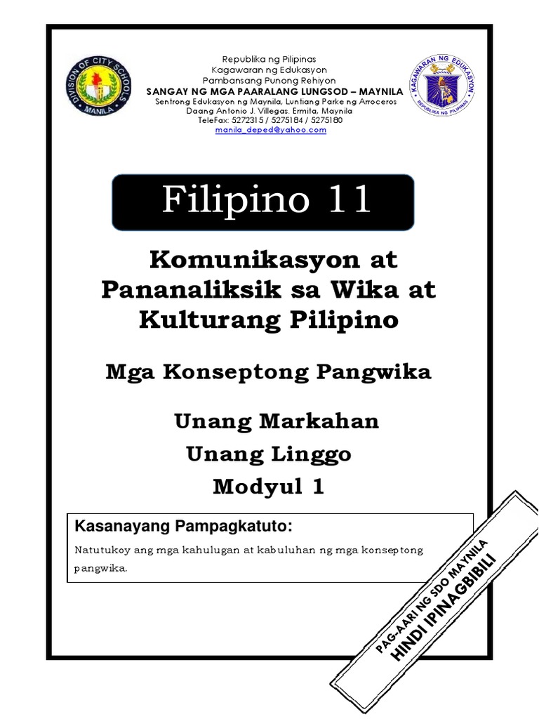 FILIPINO 11 - Q1 - Mod1 - Komunikasyon | PDF