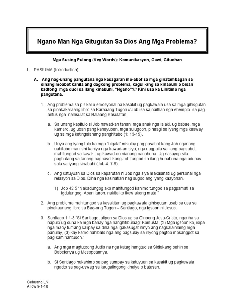 Ngano Man Nga Gitugutan Sa Dios Ang Mga Problema LN 081810 (Allow) | PDF