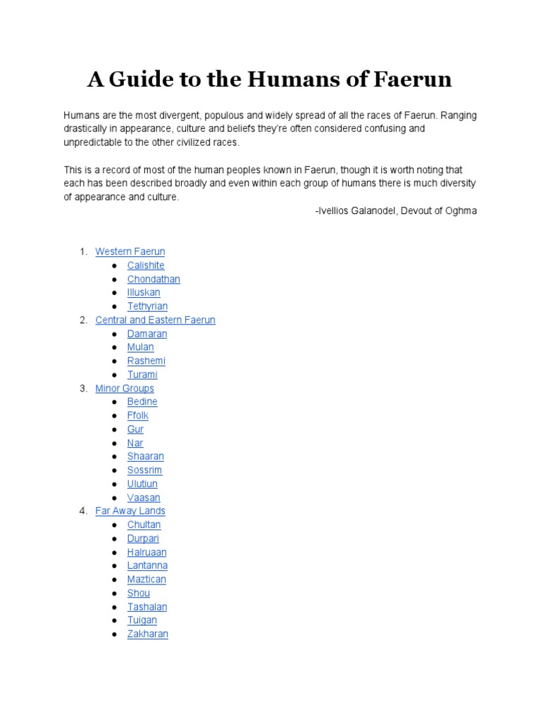 Humans of Faerun | PDF | Forgotten Realms | Elf (Dungeons & Dragons)