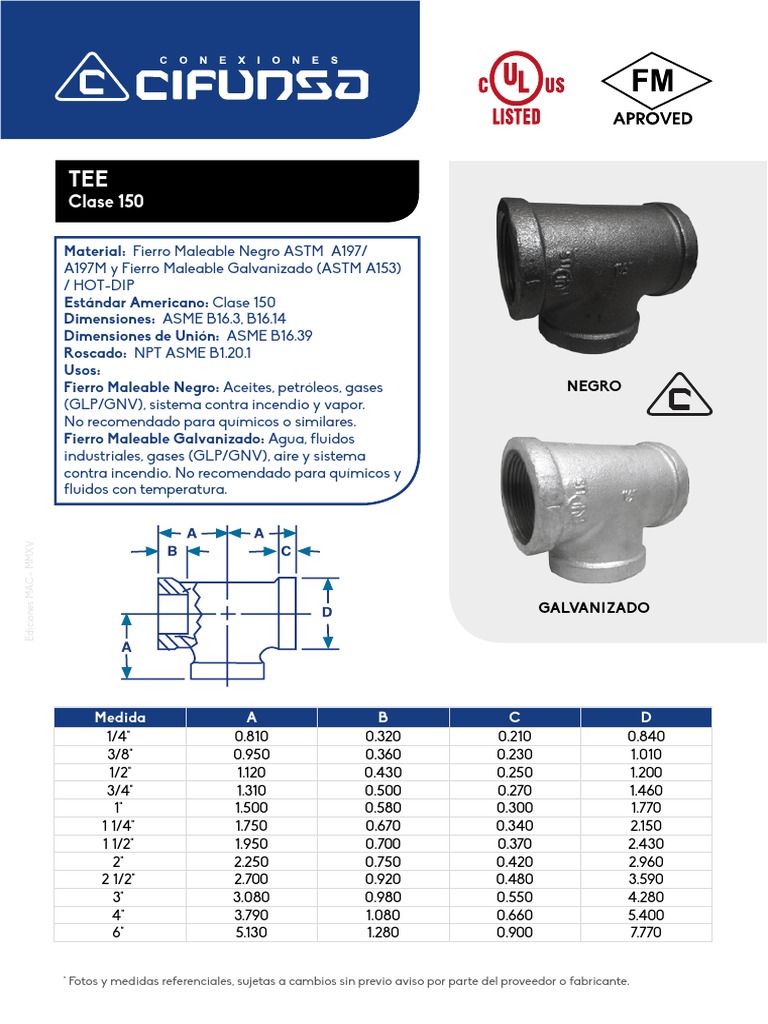 Tee Clase 150 Material Fierro Maleable | PDF | Ingeniería mecánica