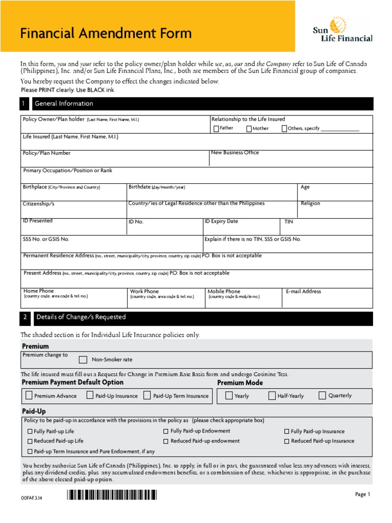 Financial Amendment Form: 1 General Information | PDF | Insurance | Justice