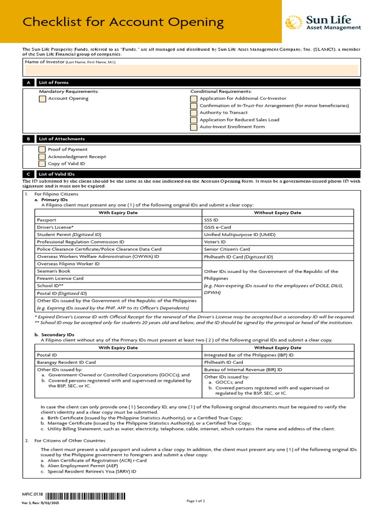 Checklist For Account Opening (Individual) | PDF | Identity Document ...