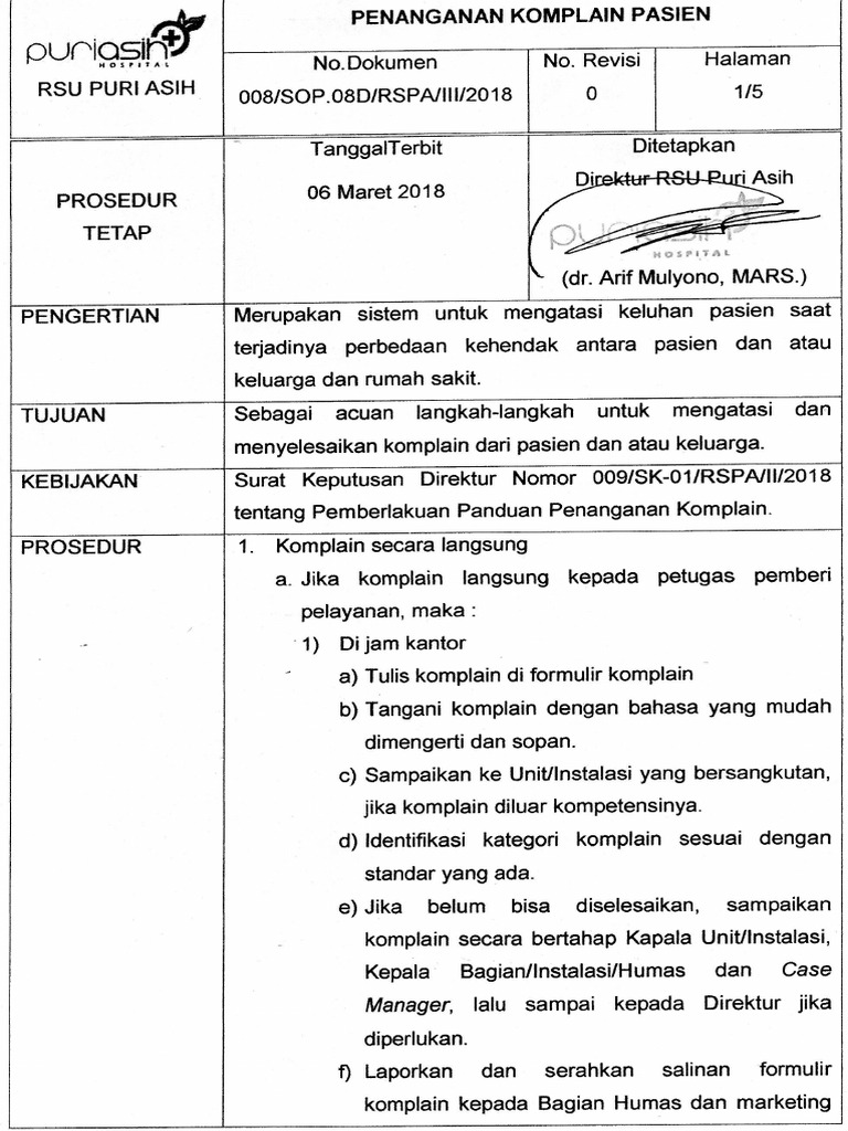 Sop Penanganan Komplain | PDF