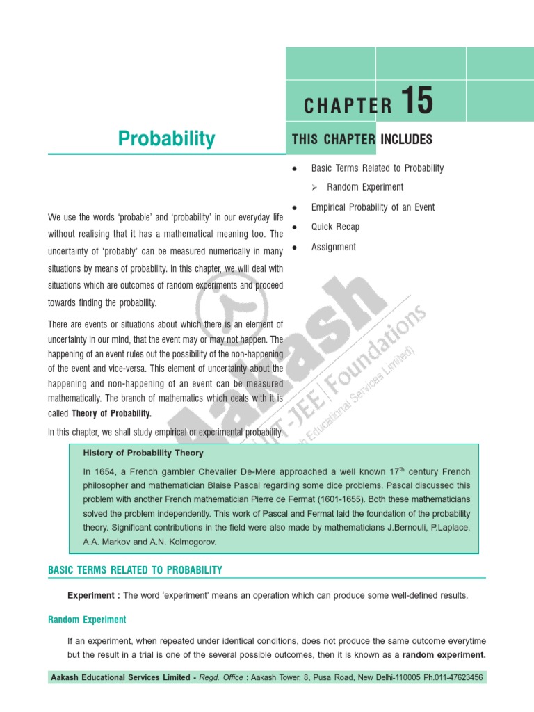 Probability Aakash Institute Class-9th | PDF | Probability | Seed