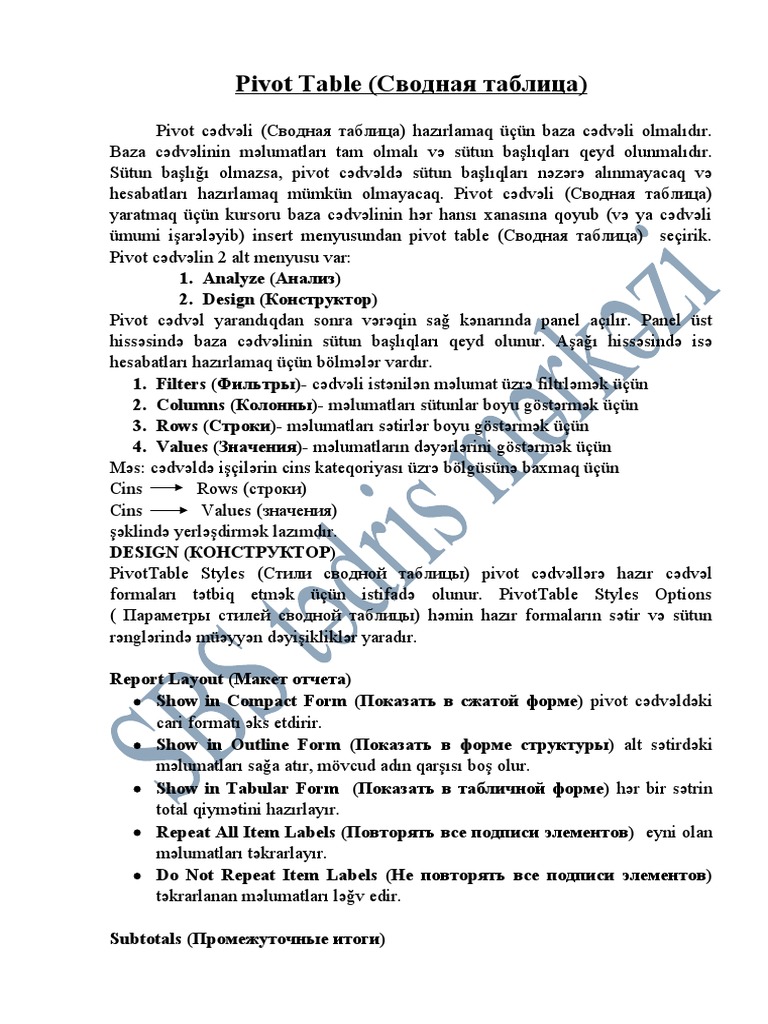 Pivot Table | PDF
