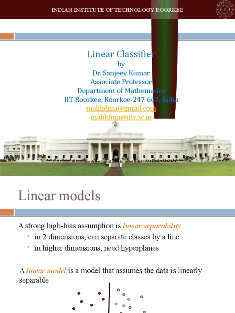 Linear Classifier: by Dr. Sanjeev Kumar Associate Professor Department ...