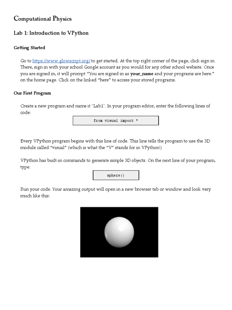Lab 1 Introduction To Vpython Pdf Python Programming Language Sphere 6946