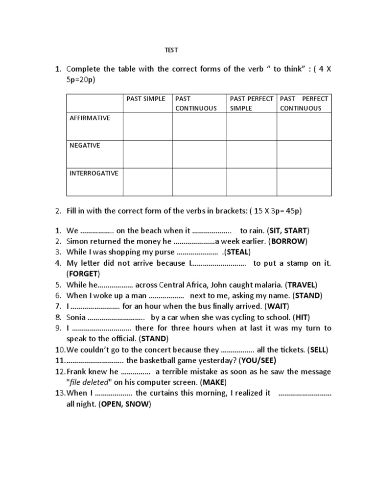 Test Narrative Tenses | PDF | Language Mechanics | Grammar