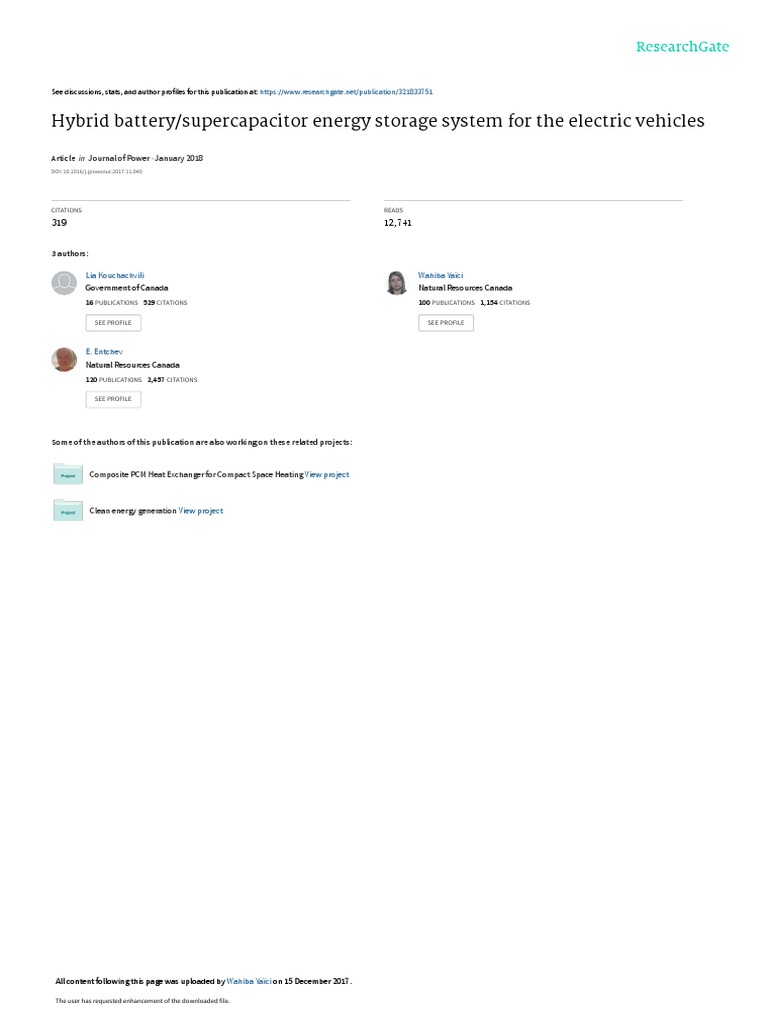 Hybrid Battery/supercapacitor Energy Storage System For The Electric ...