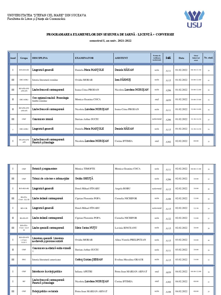 Programare Examene Februarie 2022 | PDF