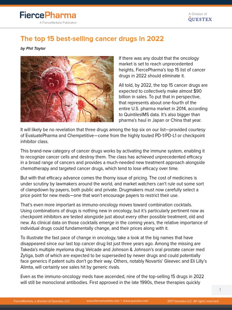Top 15 Oncology Drugs Forecast 2022 | PDF | Medicinal Chemistry ...