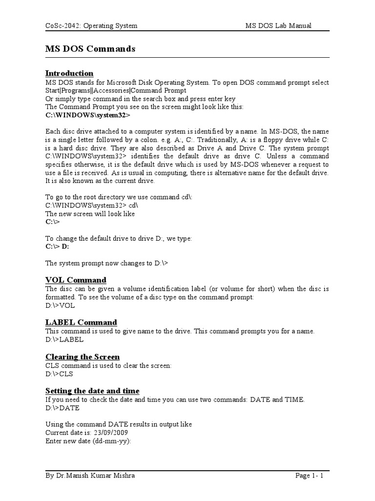 MS DOS Commands: C:/WINDOWS/system32 | PDF | Command Line Interface | Computer File
