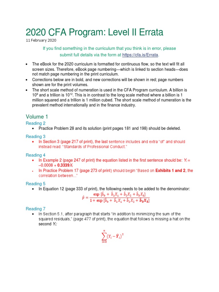 2020 CFA Program: Level II Errata | PDF | Stocks | Option (Finance)