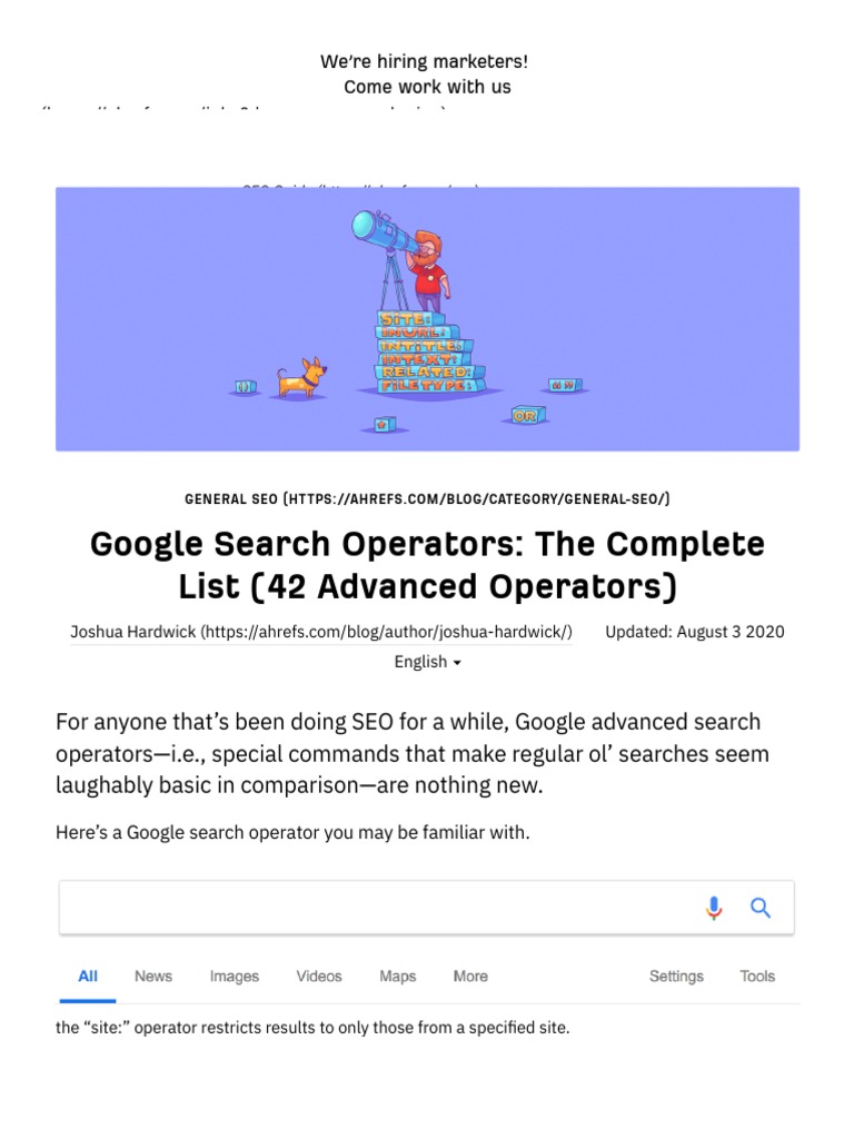Google Search Operators - The Complete List (42 Advanced Operators ...