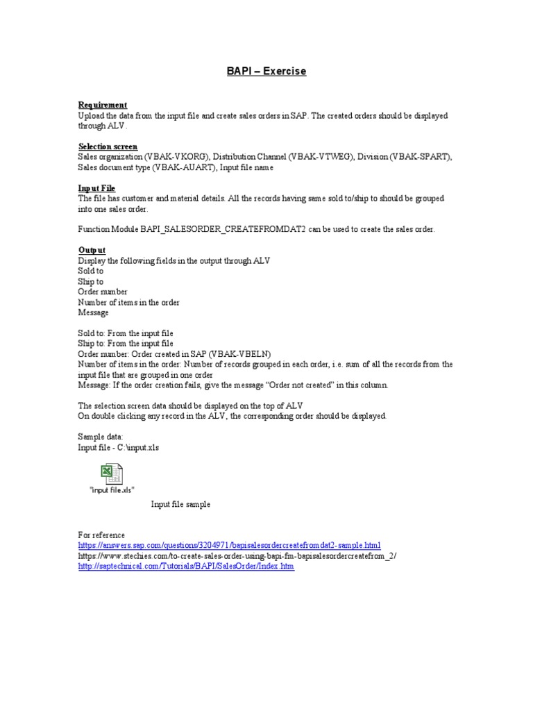 BAPI - Sales Order Exercise - Ex | PDF