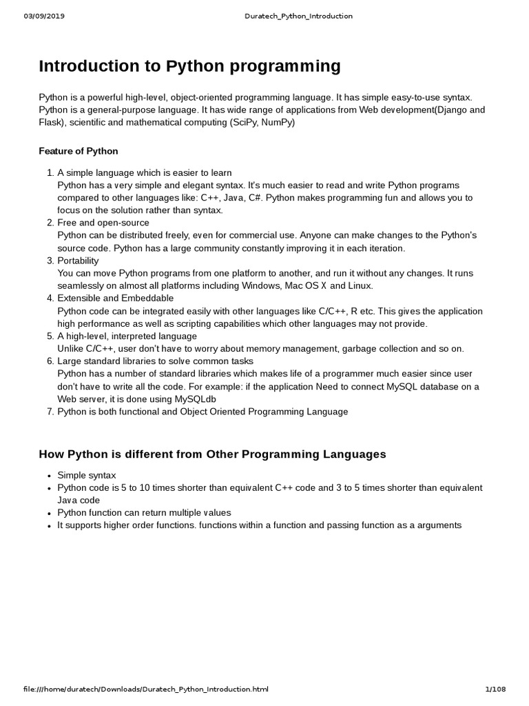 Duratech Python Introduction | PDF | Python (Programming Language) | Control Flow