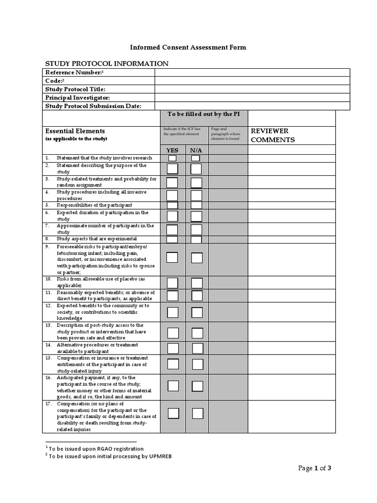 Informed Consent Assessment Form (UPMREB) | PDF | Confidentiality ...