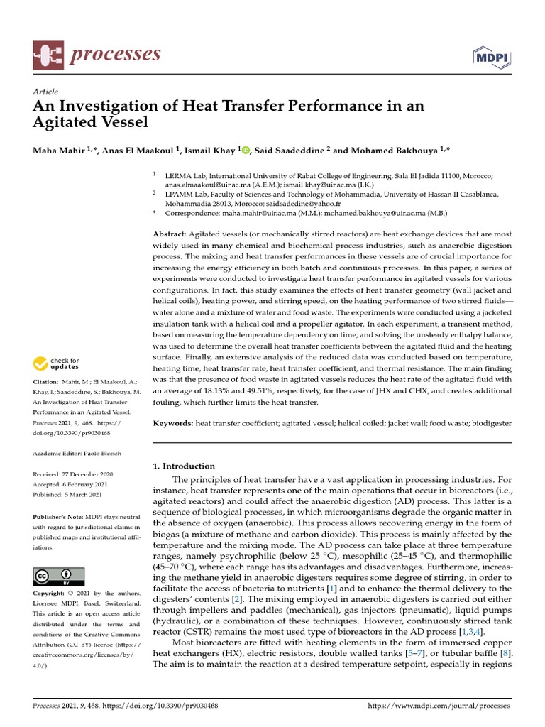 Processes: An Investigation of Heat Transfer Performance in An Agitated ...