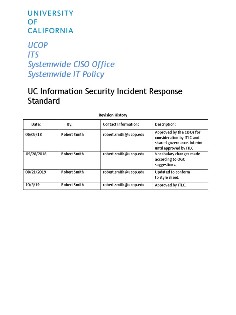 Ucop ITS Systemwide CISO Office Systemwide IT Policy: UC Information ...