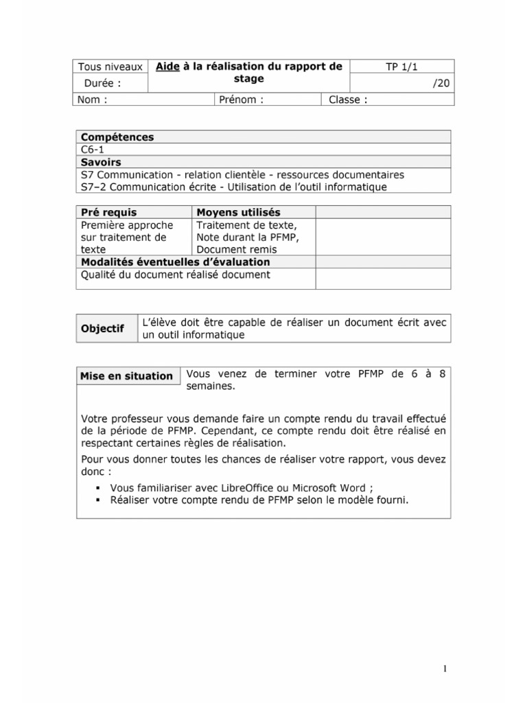 Aide À La Rédaction Du Rapport de PFMP | PDF