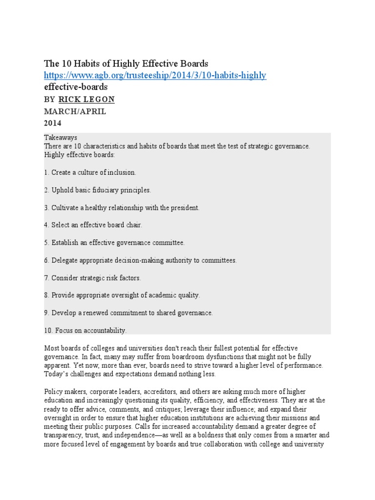 The 10 Habits of Highly Effective Boards | PDF | Governance | Leadership