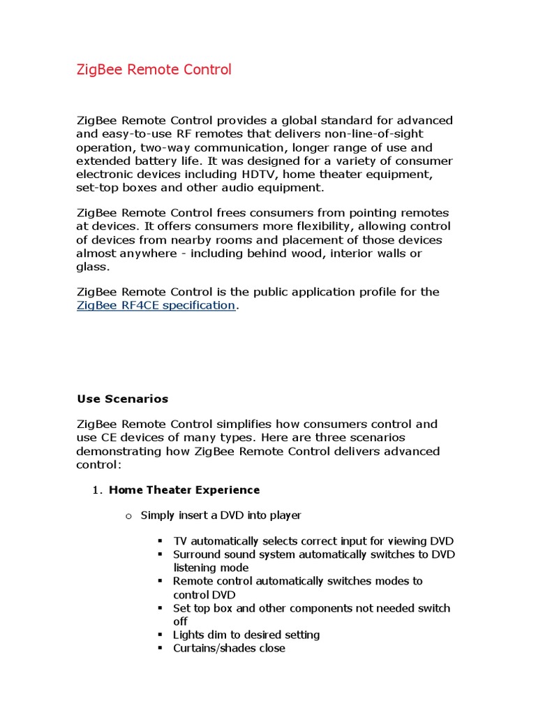 Zigbee Remote Control: Zigbee Rf4Ce Specification | PDF | Computing | Information And ...