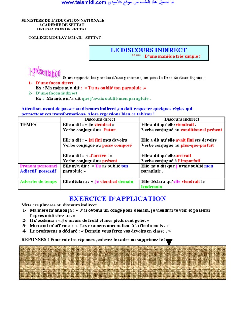 Le Discours Indirect | PDF | Verbe | Linguistique