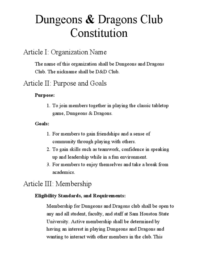 Dungeons Dragons Club Constitution | PDF | Constitutional Amendment ...