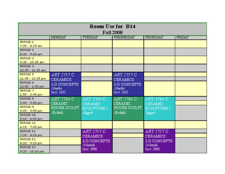 B14 Room Schedule for Fall 2008 | PDF | Technology & Engineering