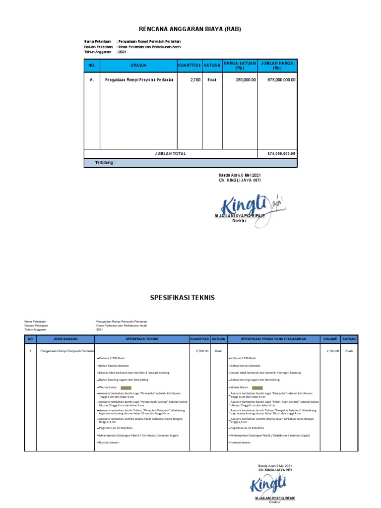 Rencana Anggaran Biaya (Rab) : NO. Uraian Kuantitas Satuan Harga Satuan ...