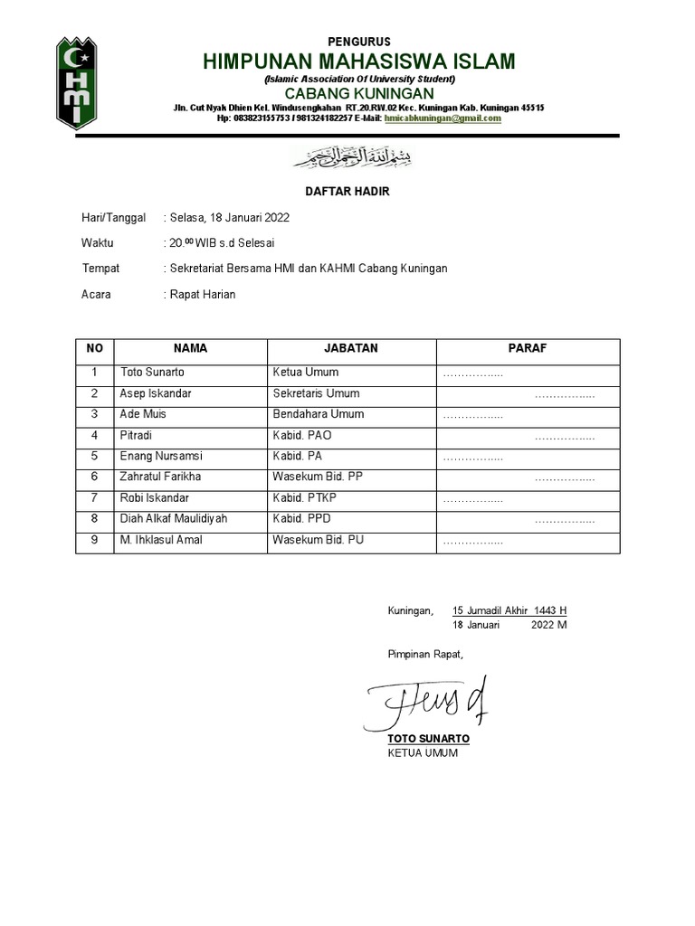 AGENDA RAPAT PENGURUS HMI CABANG KUNINGAN | PDF