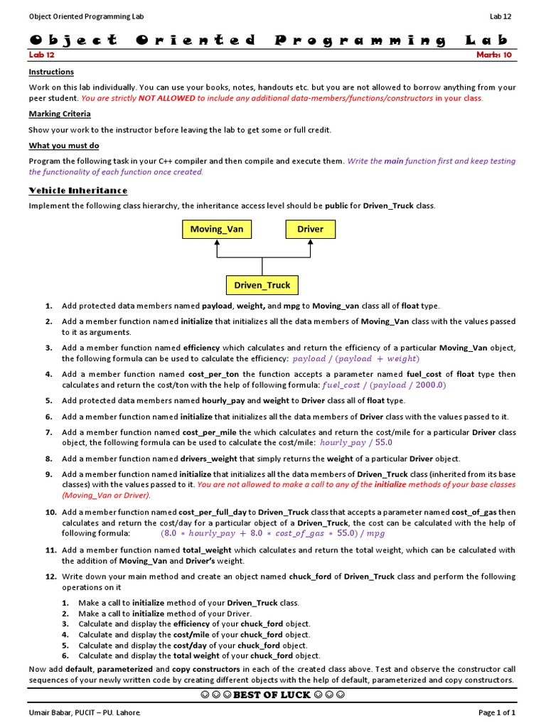 Object Oriented Programming Lab | PDF | Method (Computer Programming ...