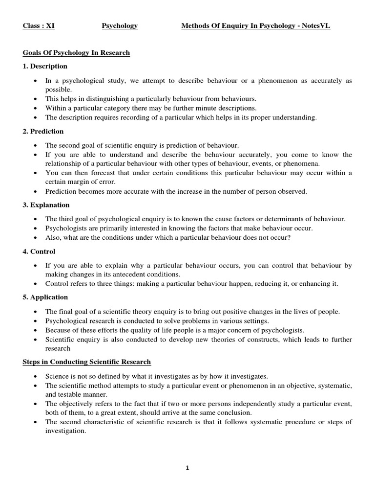11Psychology-Methods of Enquiry in Psychology - Notes and Video Link ...