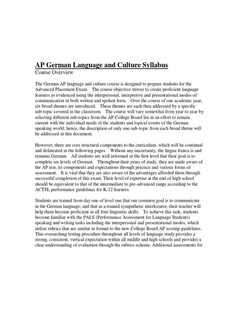 German AP Test AP Syllabus | PDF | Adjective | Advanced Placement