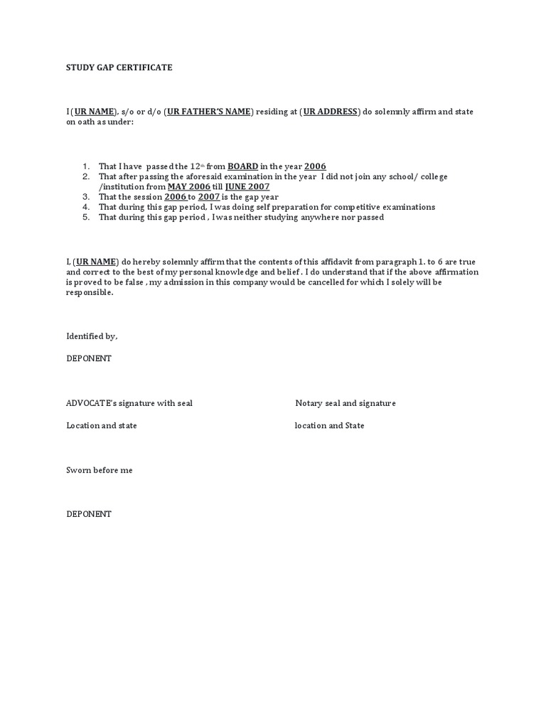Study Gap Certificate Template | PDF | Law | Self-Improvement