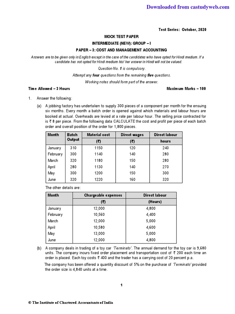 Cost & Management Accounting Question Paper | PDF | Cost | Overtime