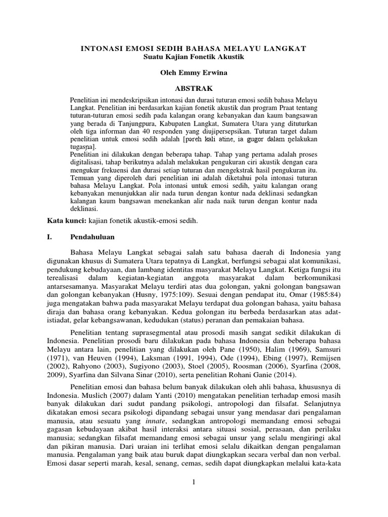 Intonasi Emosi Sedih Bahasa Melayu Langkat | PDF | Kajian Bahasa Asing ...