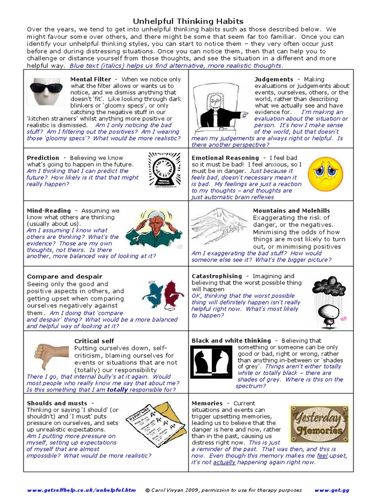 Unhelpful Thinking Habits With Alternatives | PDF | Clinical Psychology ...