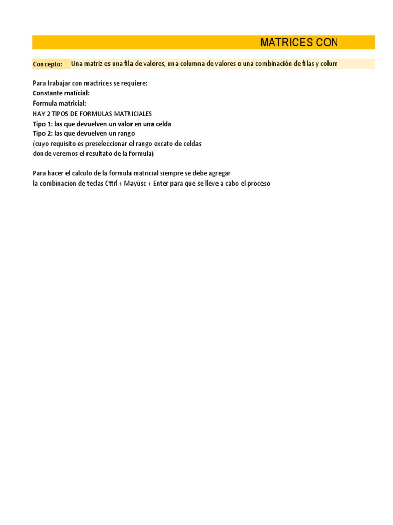 Matrices Con Excel | PDF