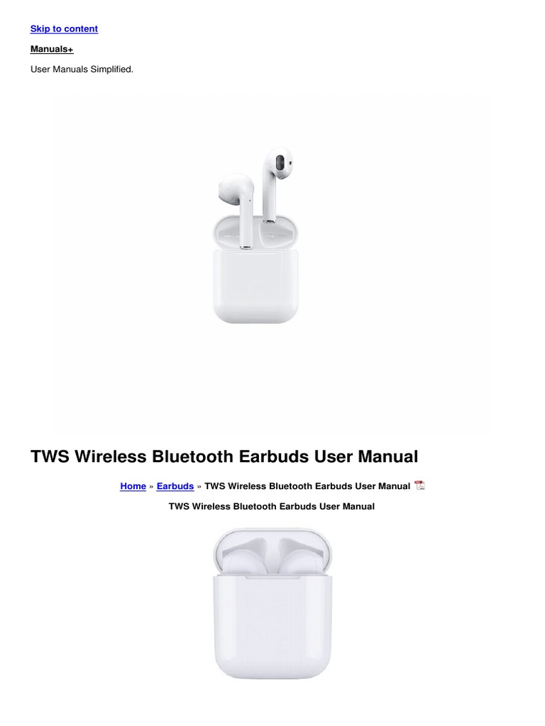 Tws Wireless Bluetooth Earbuds Manual | PDF | Headphones | Bluetooth
