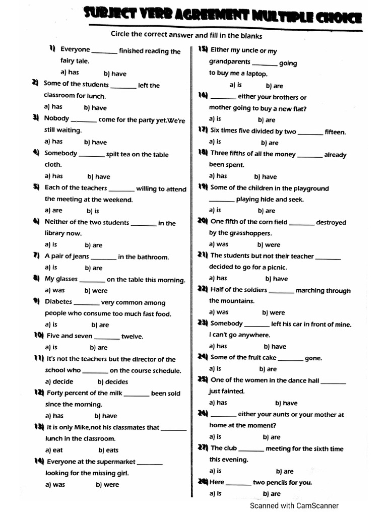 Subject Verb Agreement | PDF