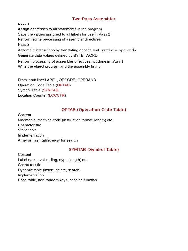 Two-Pass Assembler: Optab Symtab Locctr | PDF | Assembly Language | Computer Hardware