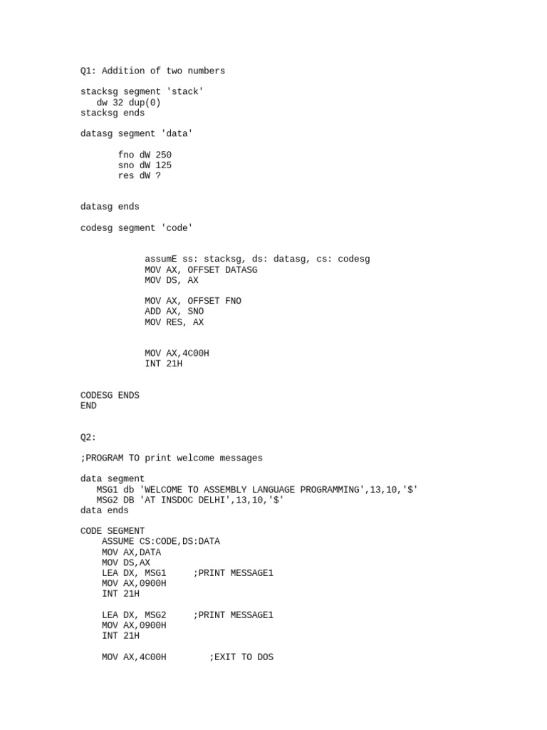 Assembly Sample Programs | Download Free PDF | Bios | Ascii