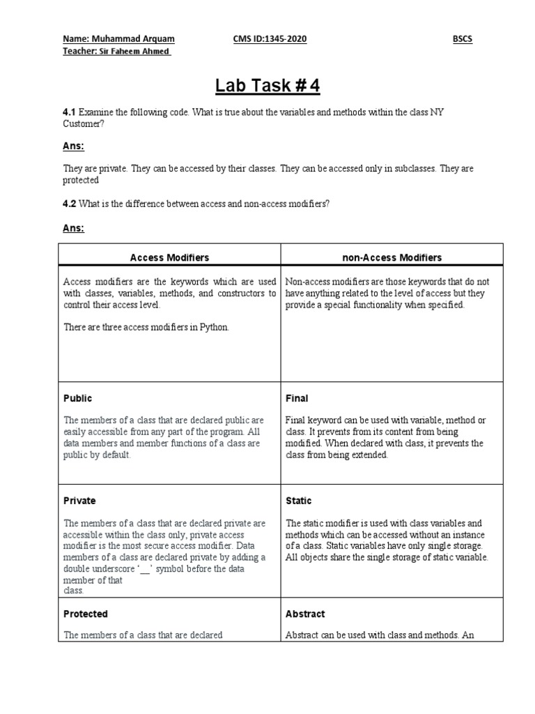 OOP Lab Task 4 | PDF | Class (Computer Programming) | Method (Computer ...