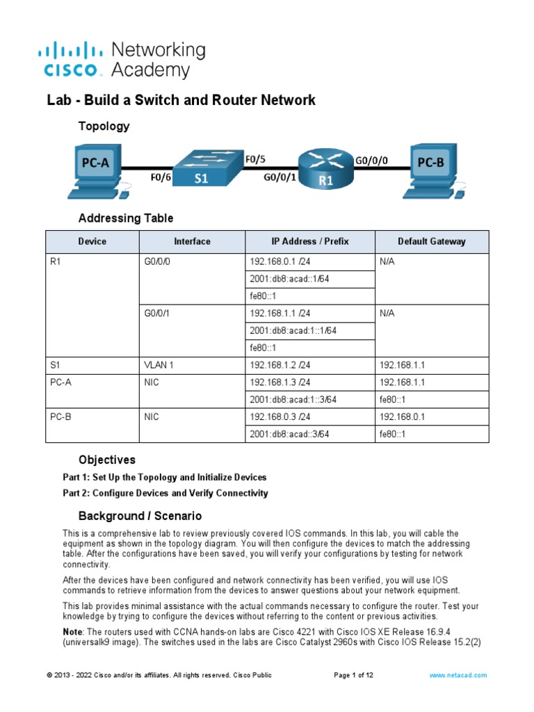 10.4.4 Lab - Build A Switch and Router Network | PDF | Ip Address | Router (Computing)