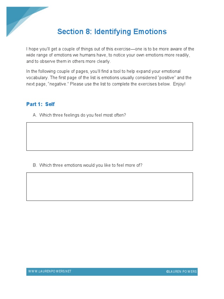 Section 8: Identifying Emotions: Part 1: Self | PDF | Emotions | Behavioural Sciences