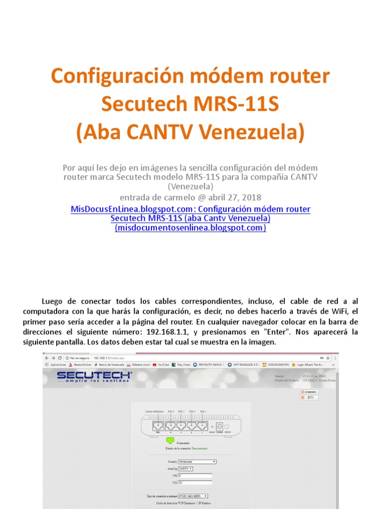 Configuración Módem Router Secutech MRS-11S | PDF